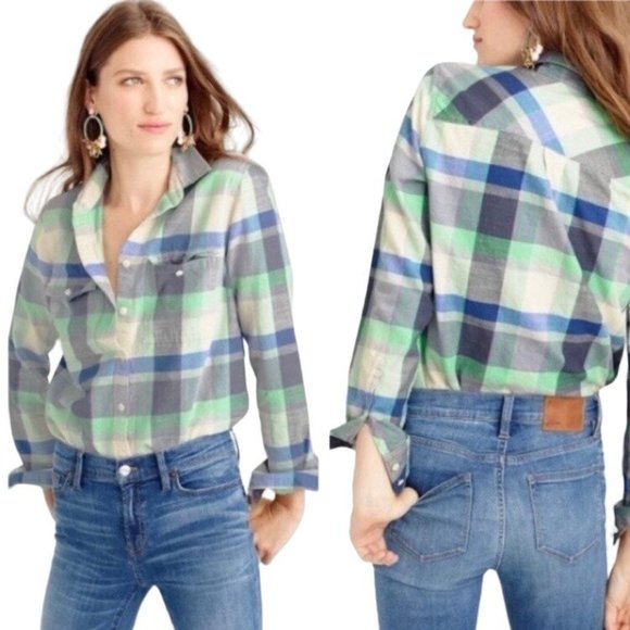 J. Crew | Tops | Jcrew Boyfriend Shirt In Pacey Plaid Long Sleeve Button Up Womens Size 4 | Poshmark